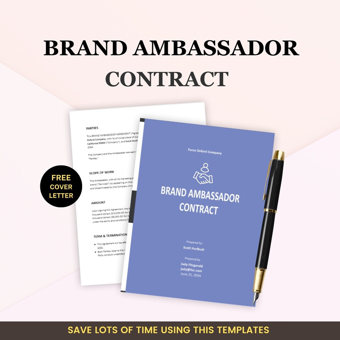 Professional Brand Ambassador Contract Template, Brand Ambassador ...