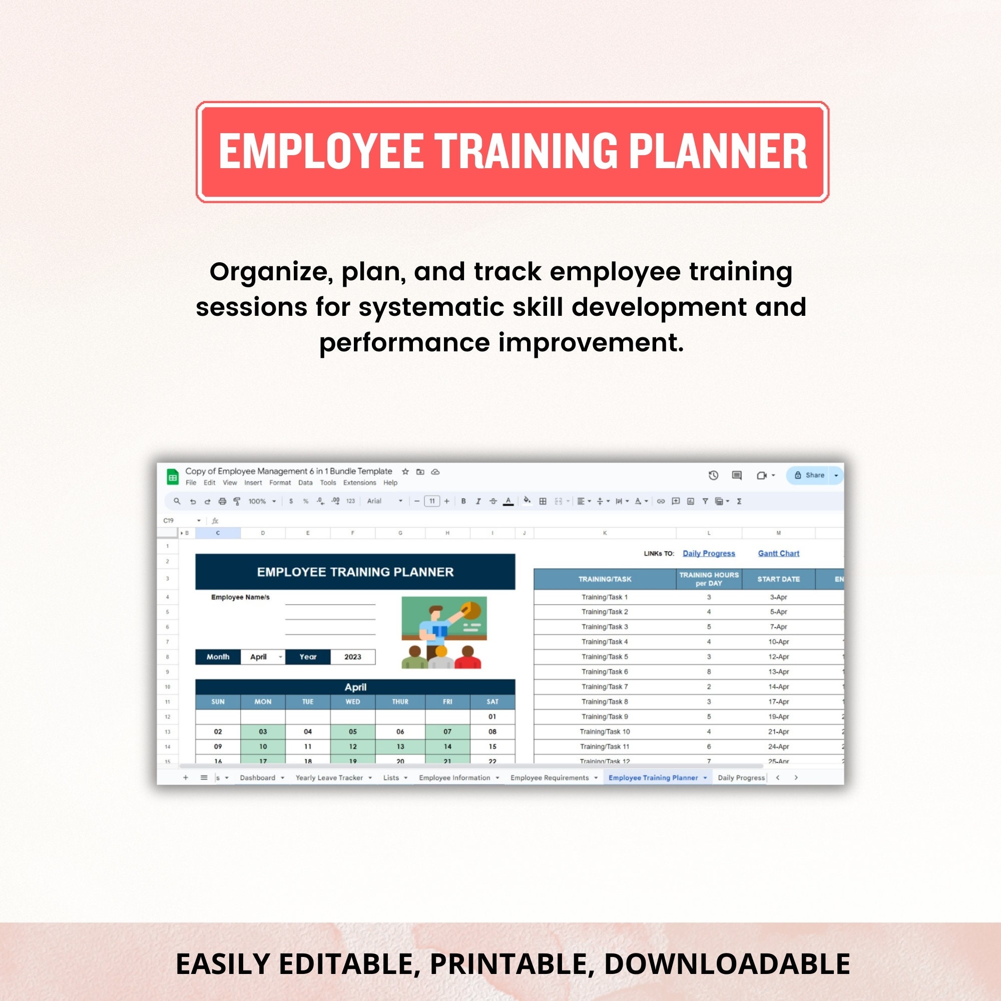 Employee Management Template: HR Planner, Schedule, Training (digital ...