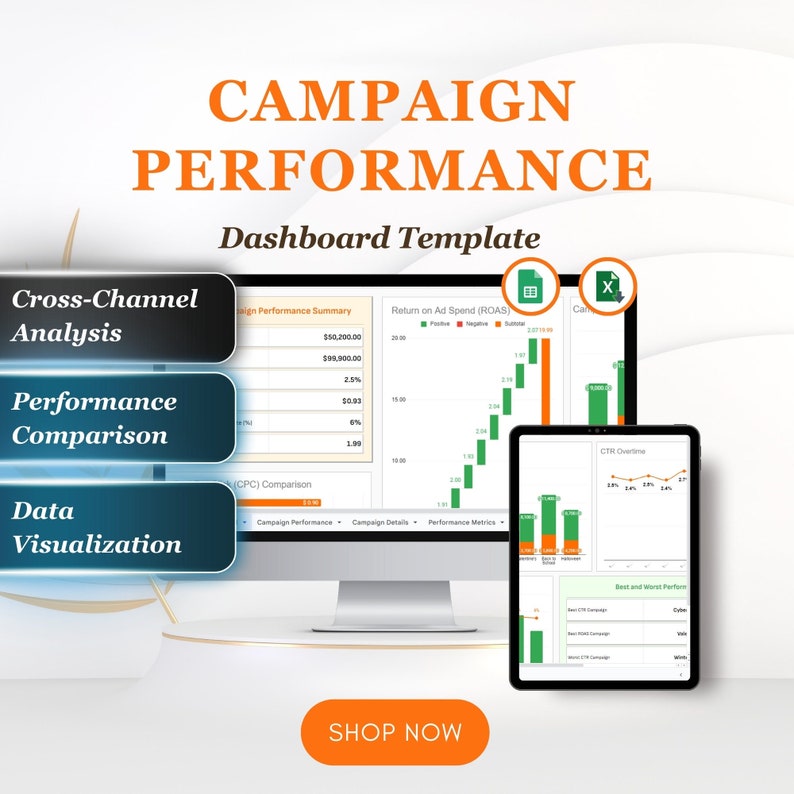 Campaign Performance Dashboard: Excel & Google Sheets Template (digital ...