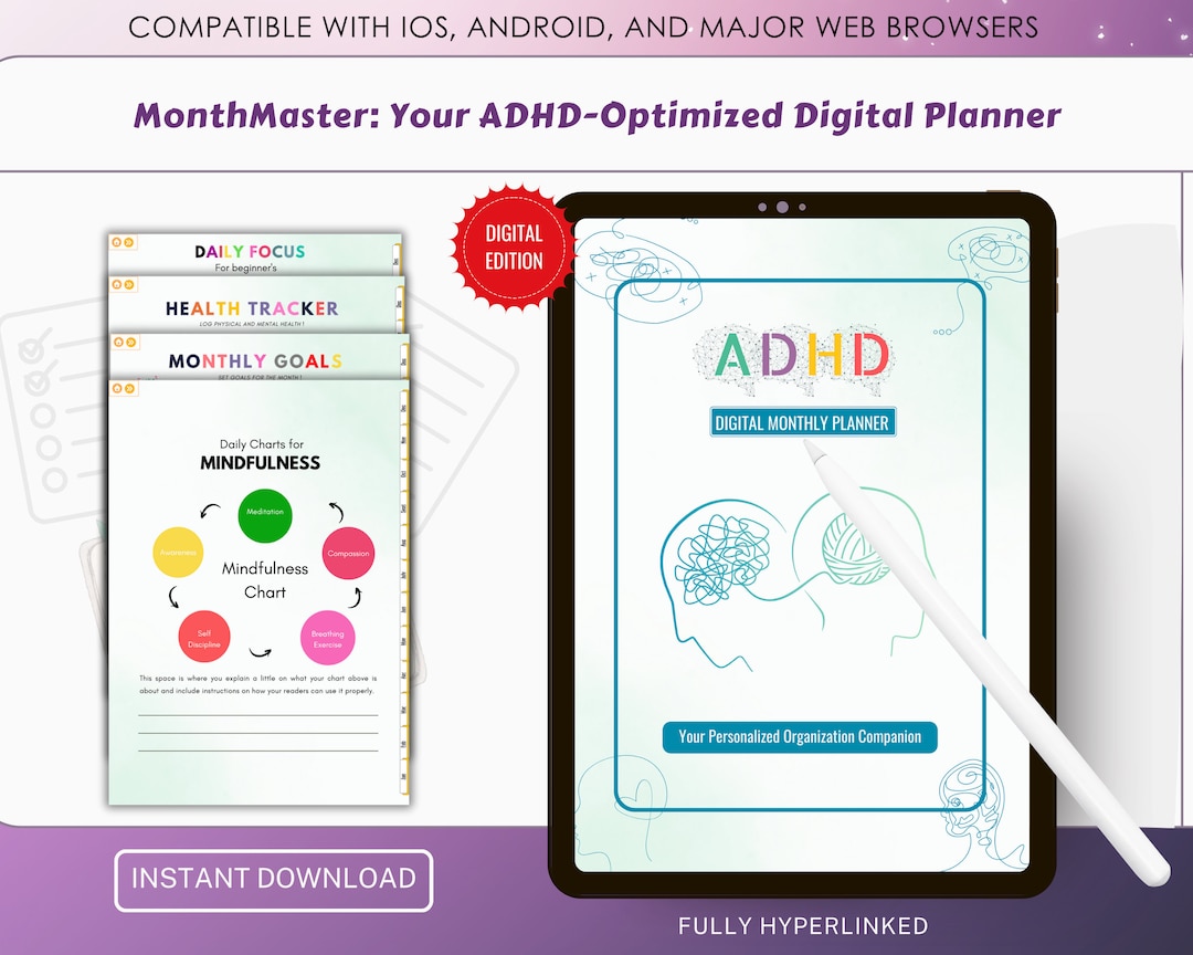 ADHD Digital Planner, ADHD Planner, 2023 2024 ADHD Digital Planner for ...