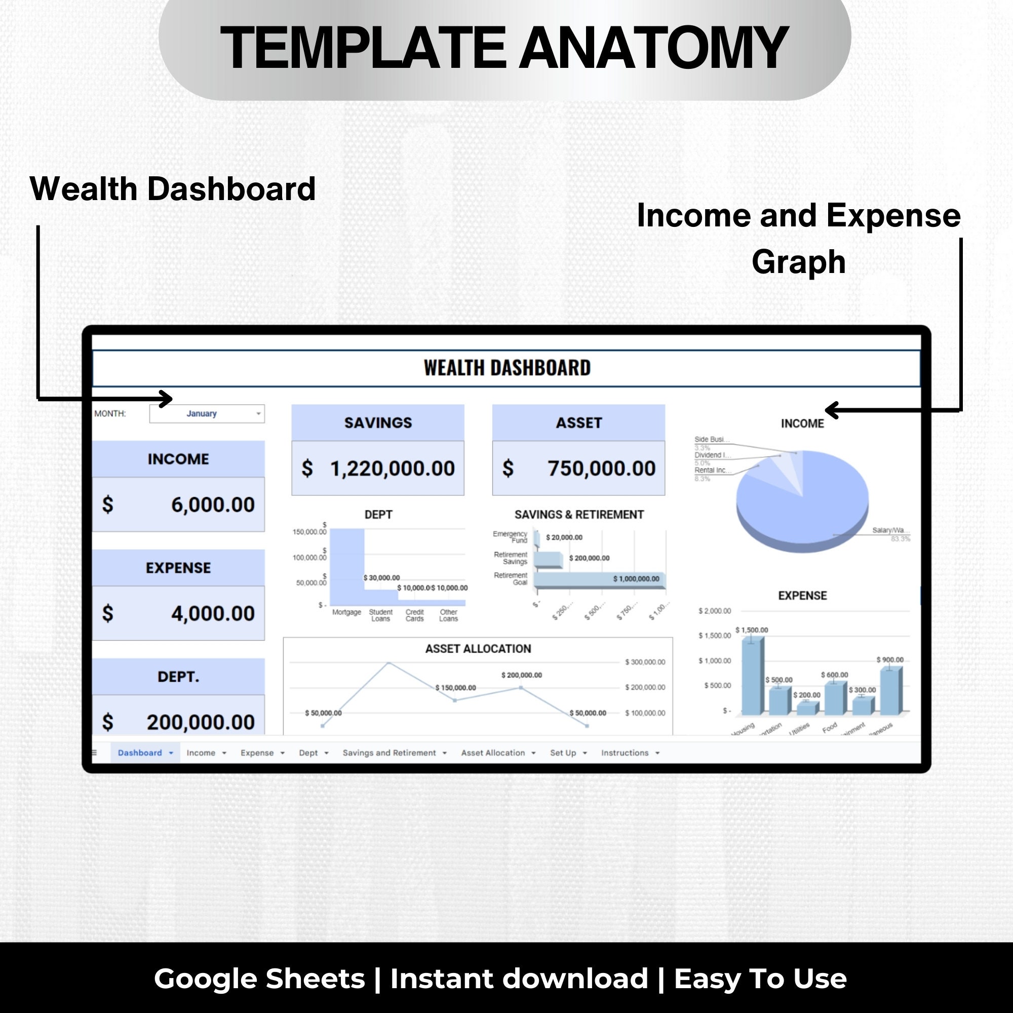 Wealth Dashboard Excel Template: Net Worth & Asset Tracker (digital ...