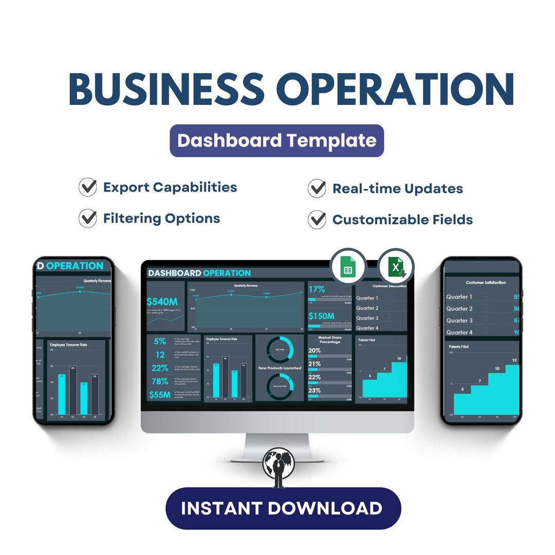 Business Operation Dashboard Template: Google Sheet & Excel (digital ...