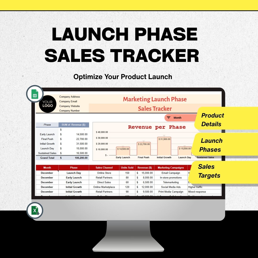 New Product Launch Phase Sales Tracker Spreadsheet, Revenue and Expense ...
