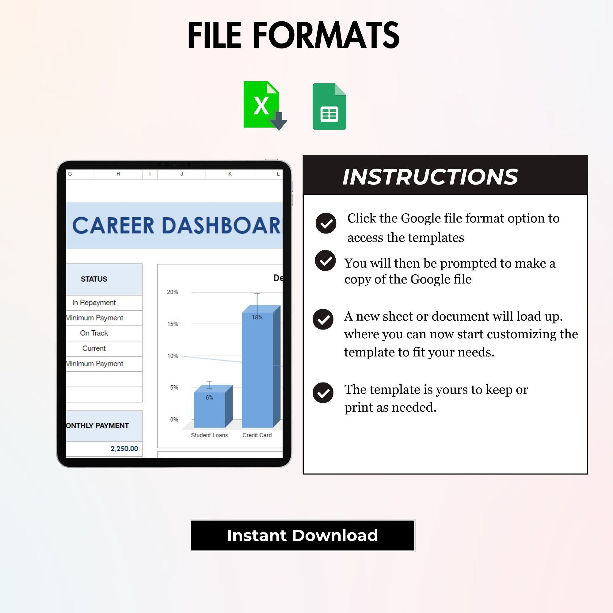 Career Dashboard Spreadsheet Template: Goal Tracker, Roadmap (digital ...