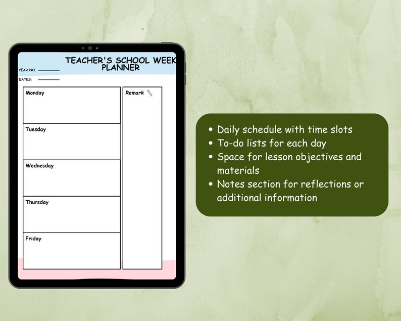 Printable Planner for School Teachers Digital Teacher - Etsy