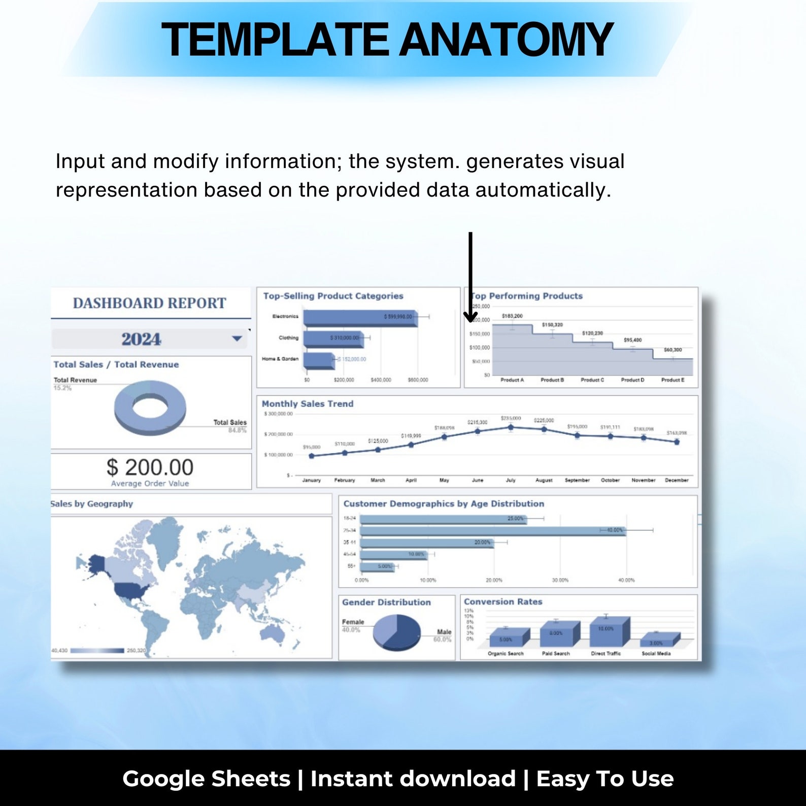 Excel Dashboard Report Template: Executive Summary, Metrics (digital ...
