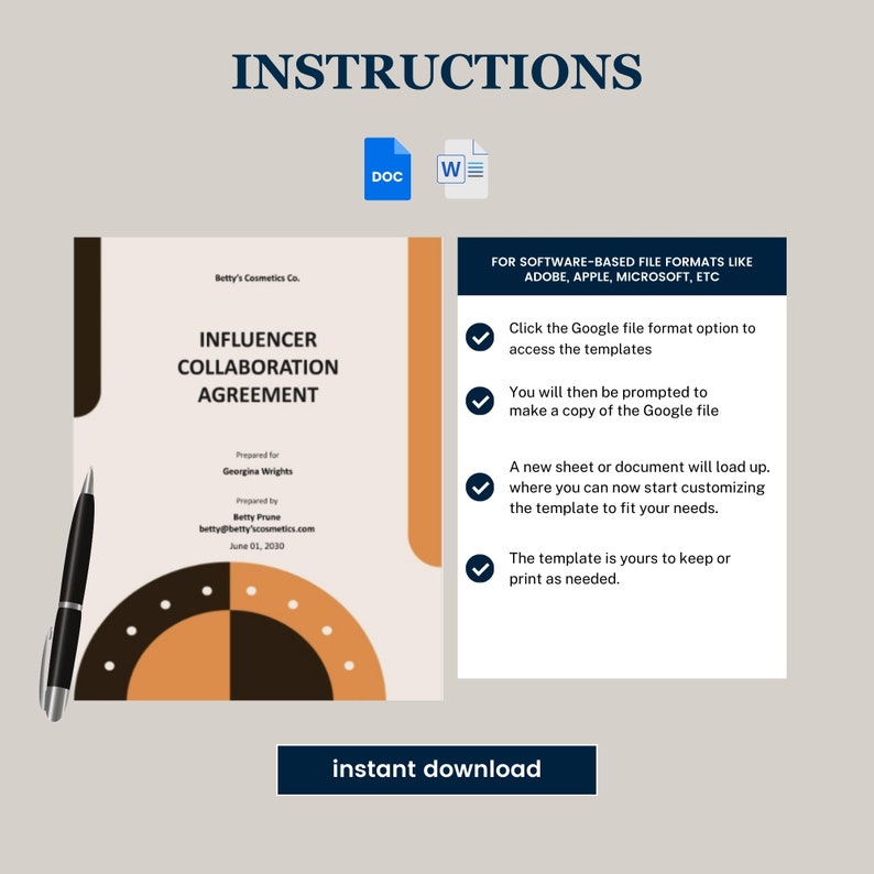 Influencer Agreement Template for Successful Collaboration, Editable ...