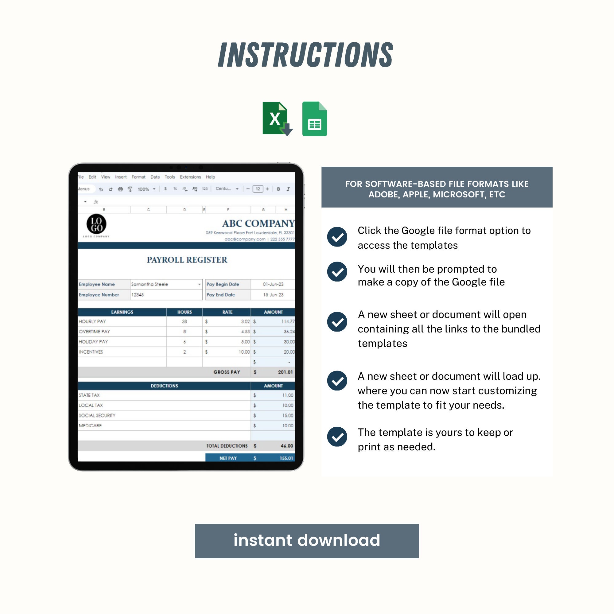 Payroll Spreadsheet Template: Employee Management System (digital ...