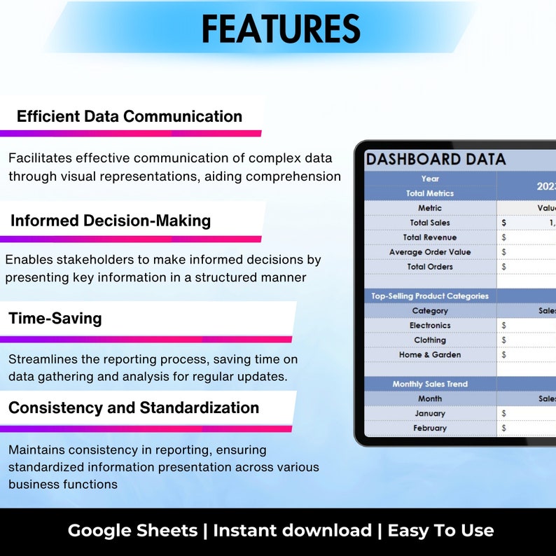 Excel Dashboard Report Template: Executive Summary, Metrics (digital ...