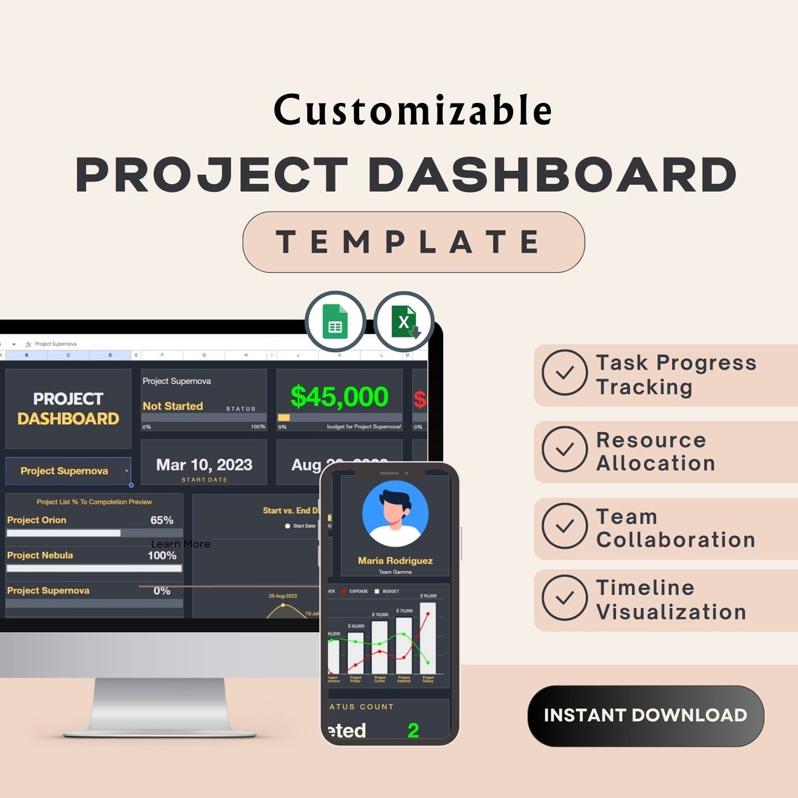 Excel Project Dashboard Template: Task Tracker (digital Download) - Etsy