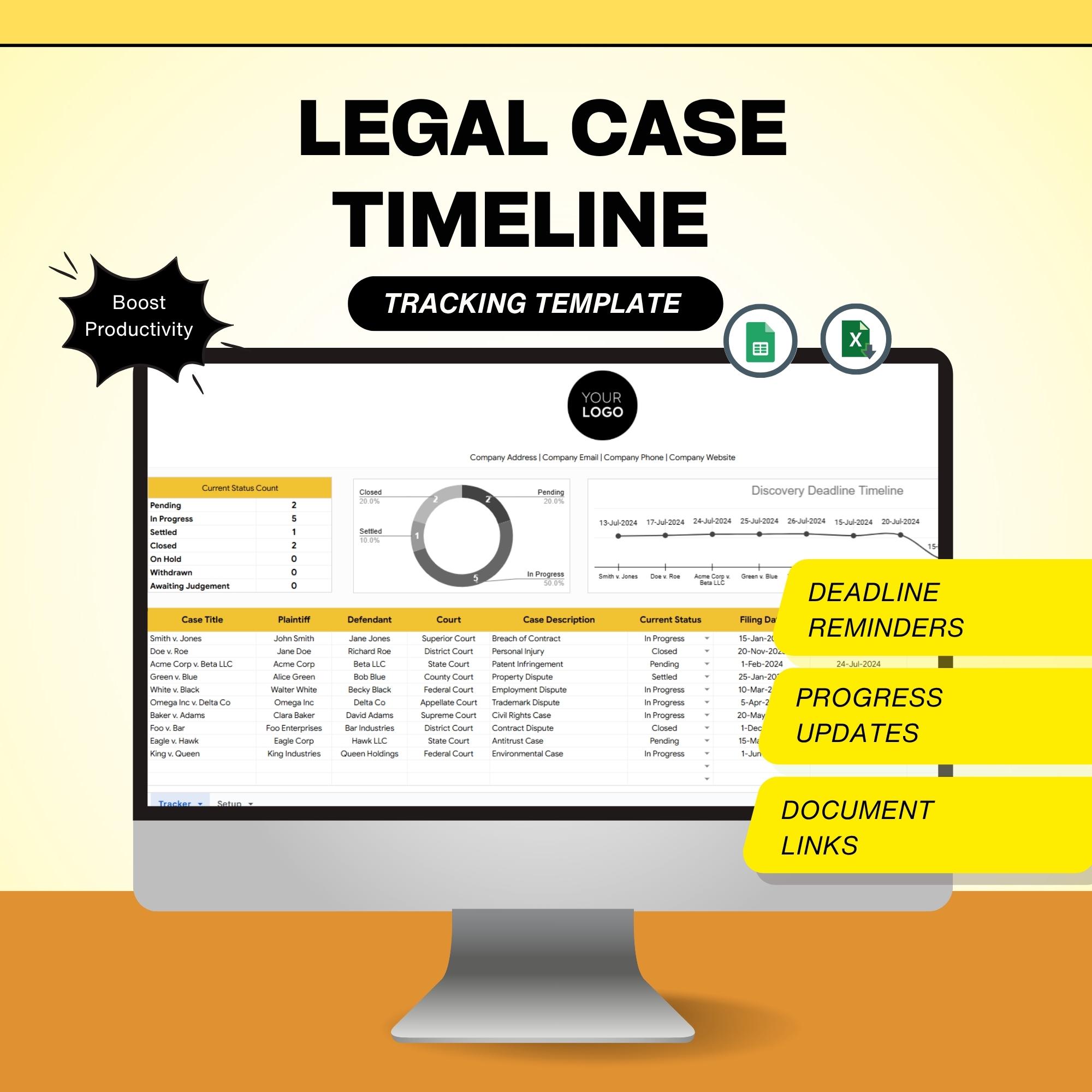 Legal Case Timeline Tracking Template for Law Firms | Case Management ...