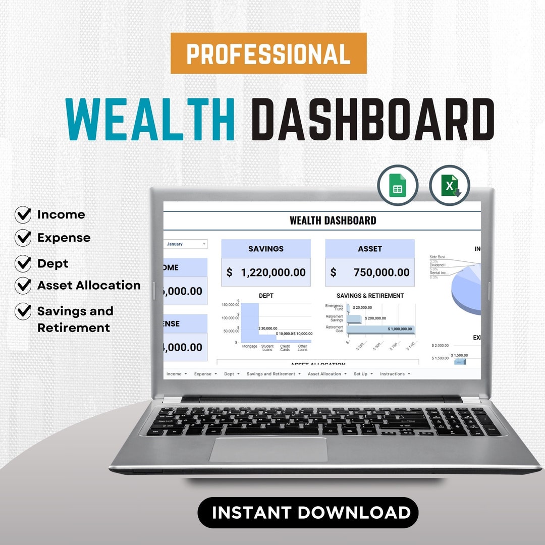 Wealth Dashboard Excel Template: Net Worth & Asset Tracker (digital ...