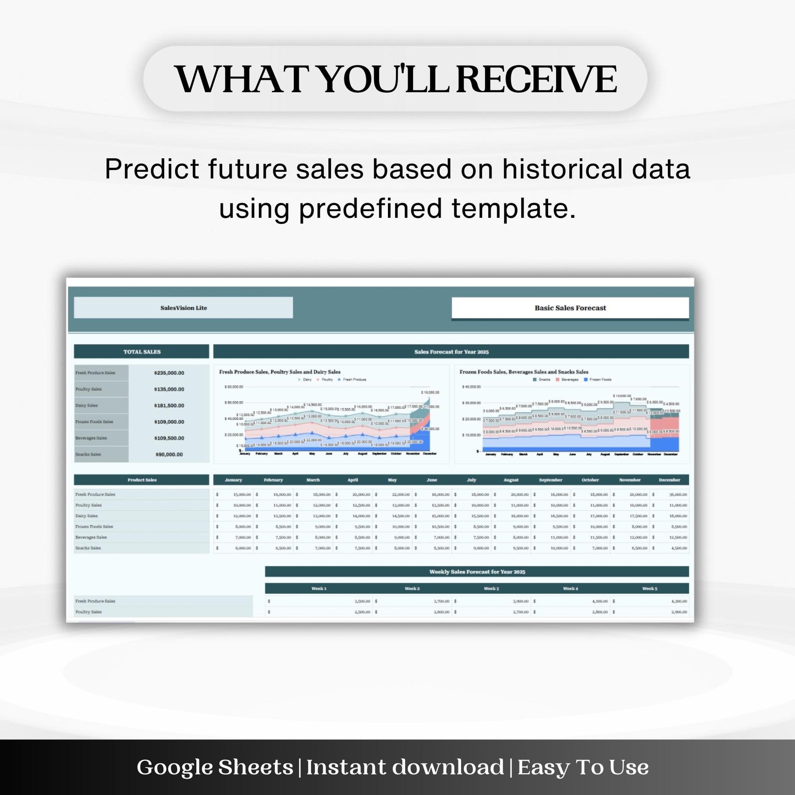 Sales Forecast Dashboard: Excel & Google Sheets Template (digital ...