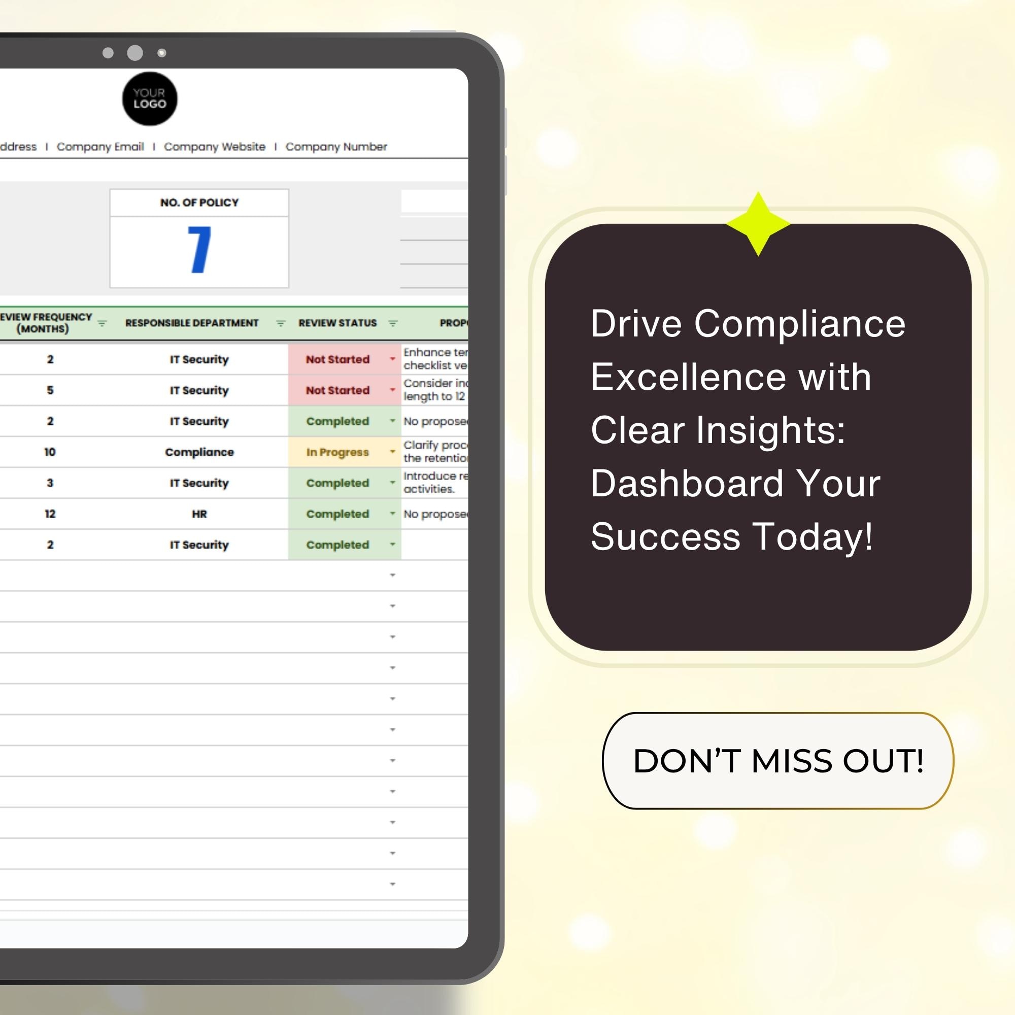Policy Review & Update Tracker Template Corporate Governance | Enhances ...