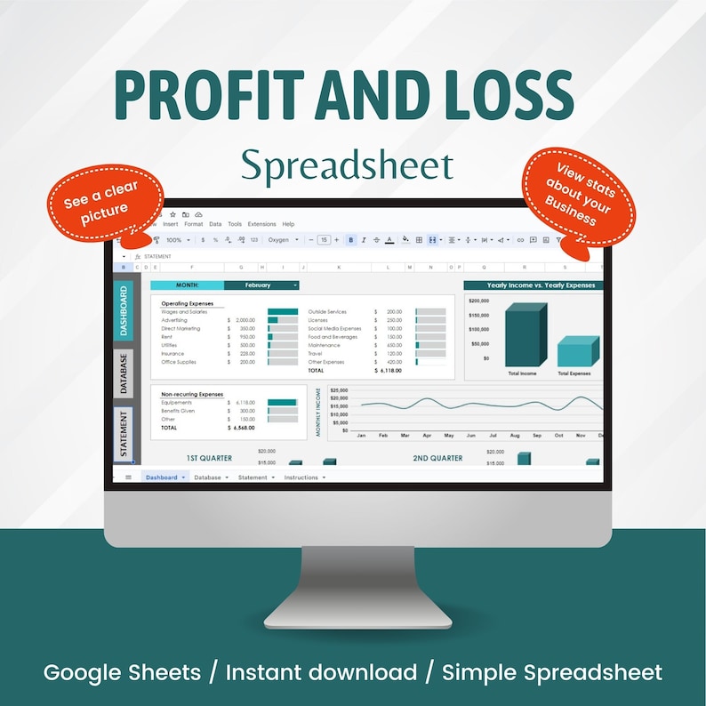 Profit and Loss Spreadsheet Template: Small Business P&L (digital ...