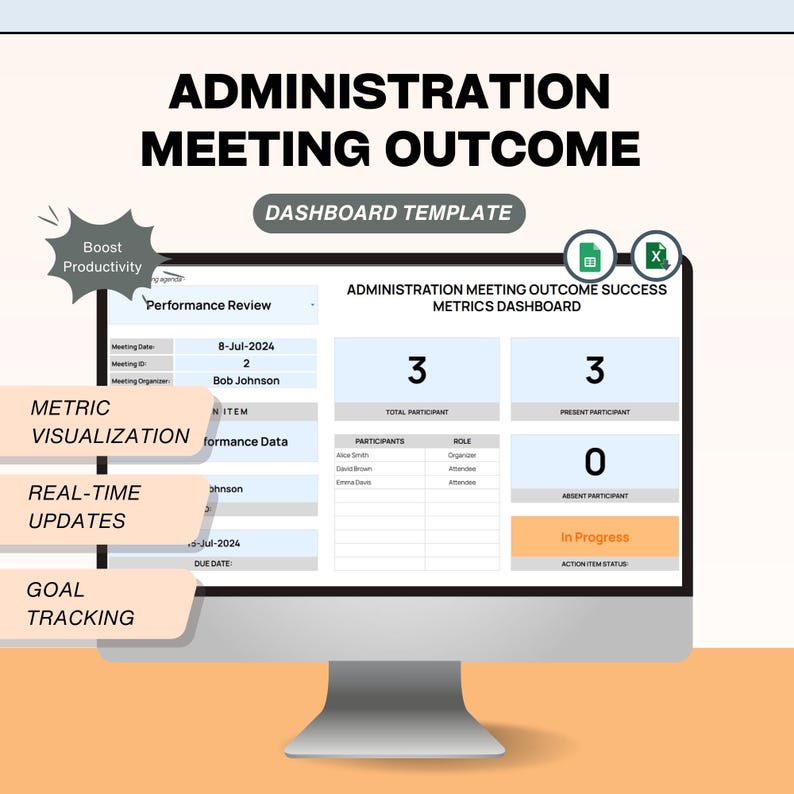 Meeting Outcome Dashboard Template: Excel & Google Sheets (digital ...