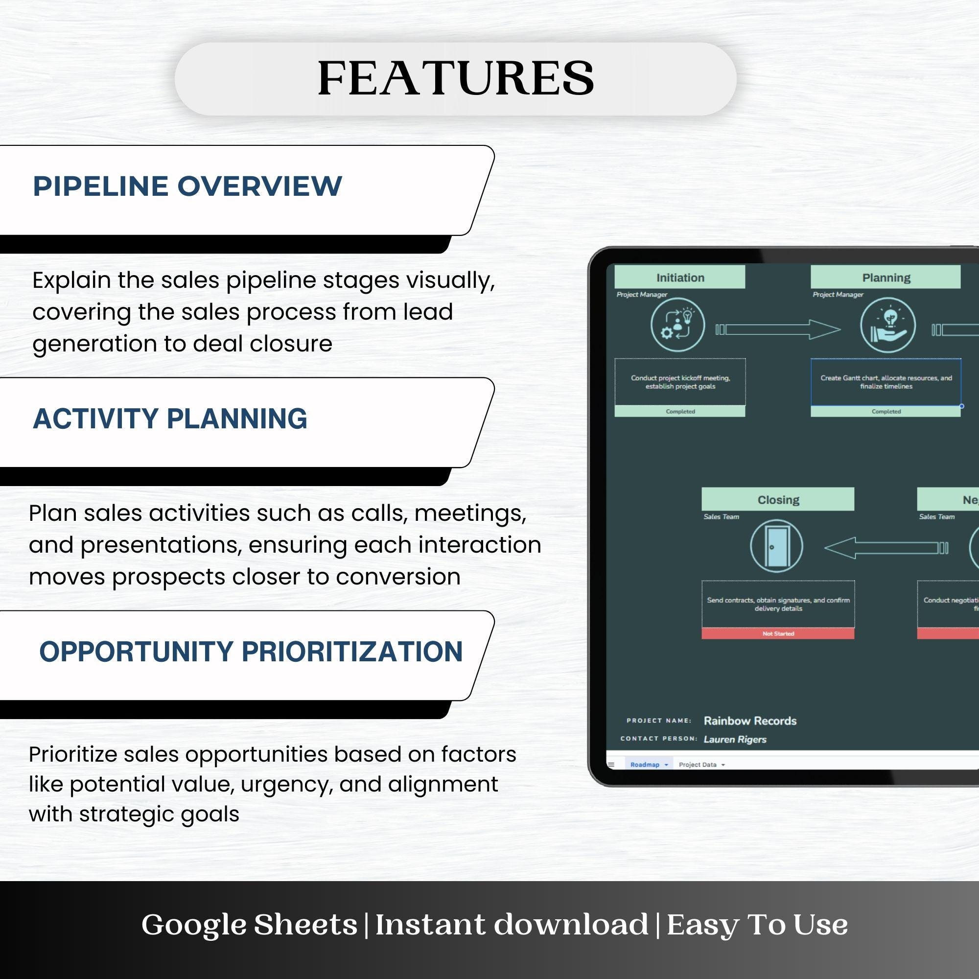 Sales Pipeline Project Roadmap Template: Google Sheet & Excel (digital ...