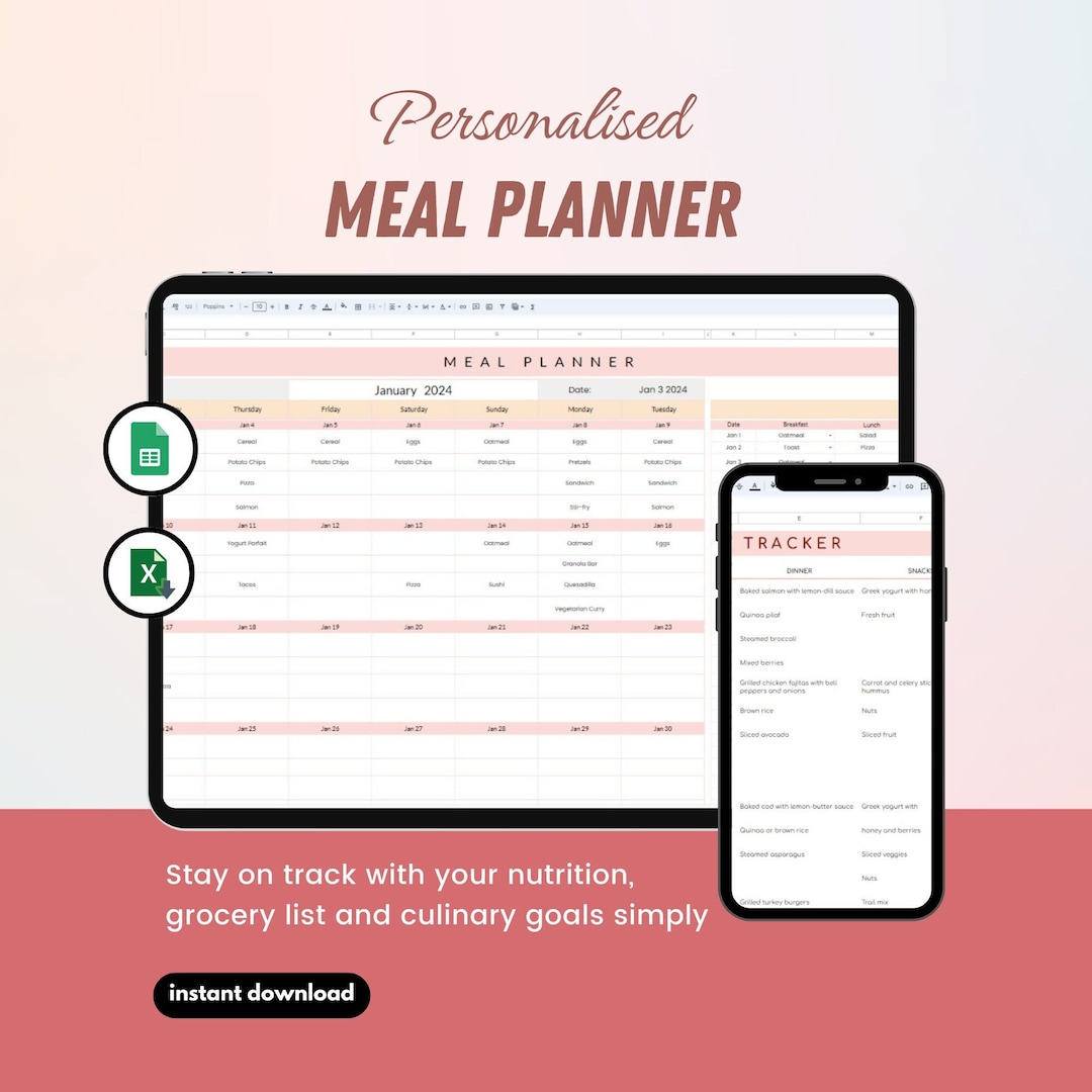 Meal Plan Spreadsheet for Clients, Easy to Customize Meal Plan Template ...