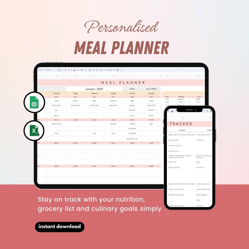 Meal Plan Spreadsheet for Clients, Easy to Customize Meal Plan Template ...