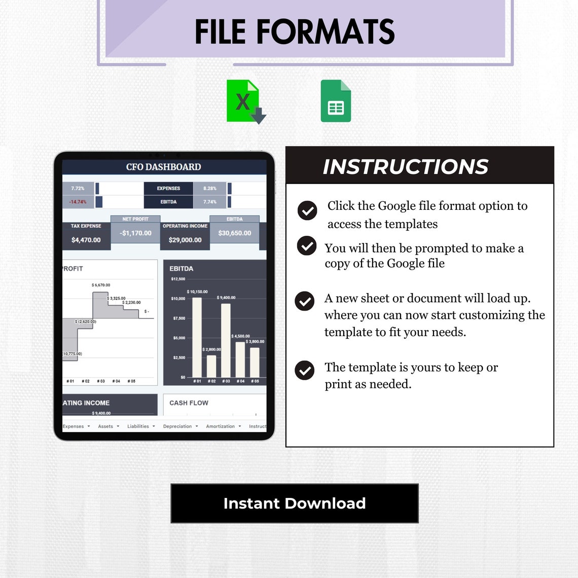 CFO Dashboard Excel Template: Financial Metrics Report (google Sheet/ms ...