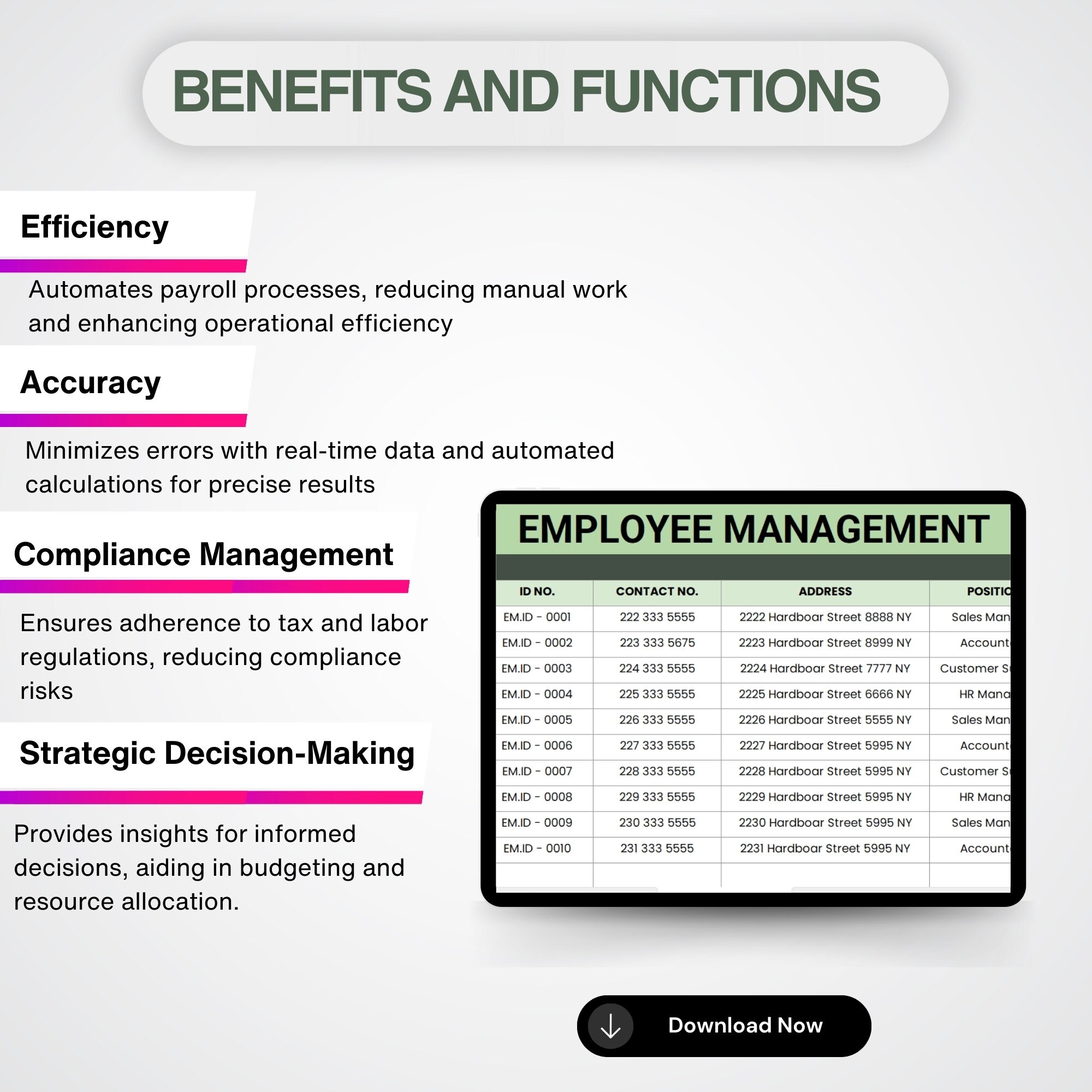 Payroll Dashboard Excel Template: Employee Management, Salary ...