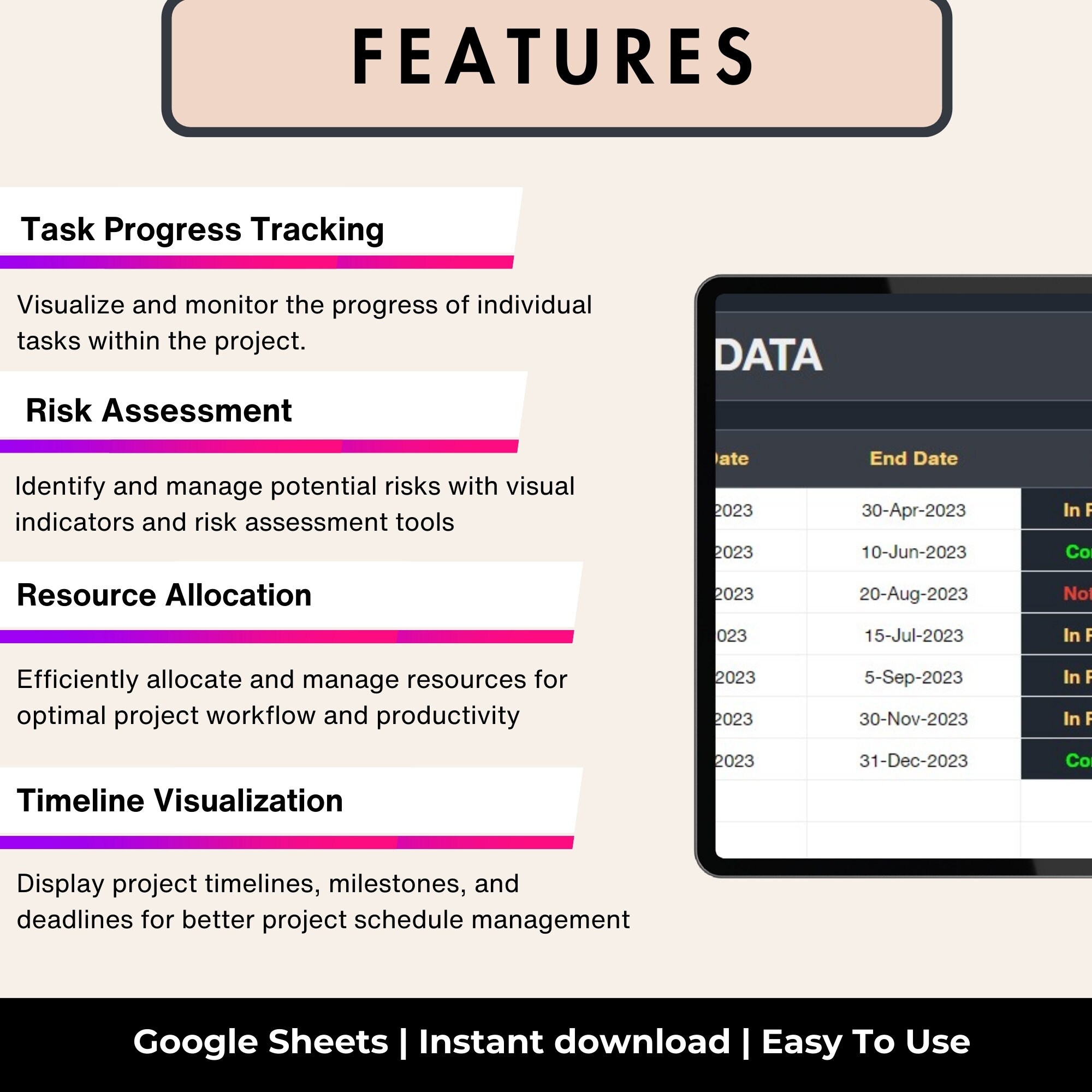 Excel Project Dashboard Template: Task Tracker (digital Download) - Etsy