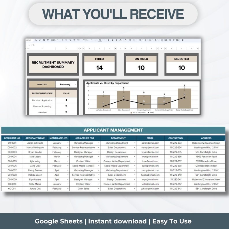 Recruitment Dashboard Template: Applicant Tracking, HR Metrics (excel ...