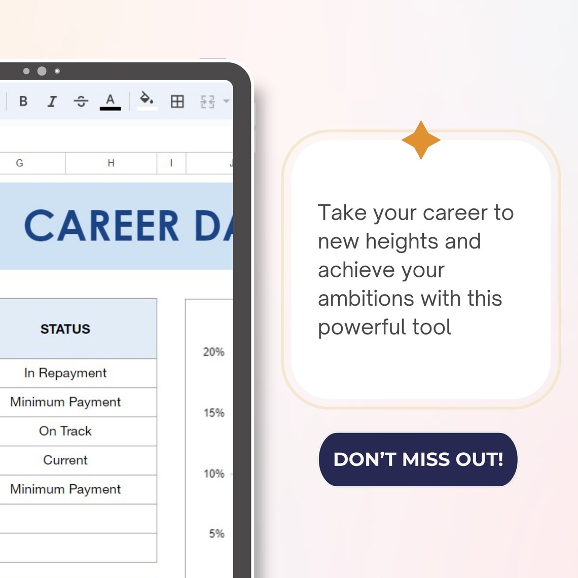 Career Dashboard Spreadsheet Template: Goal Tracker, Roadmap (digital ...