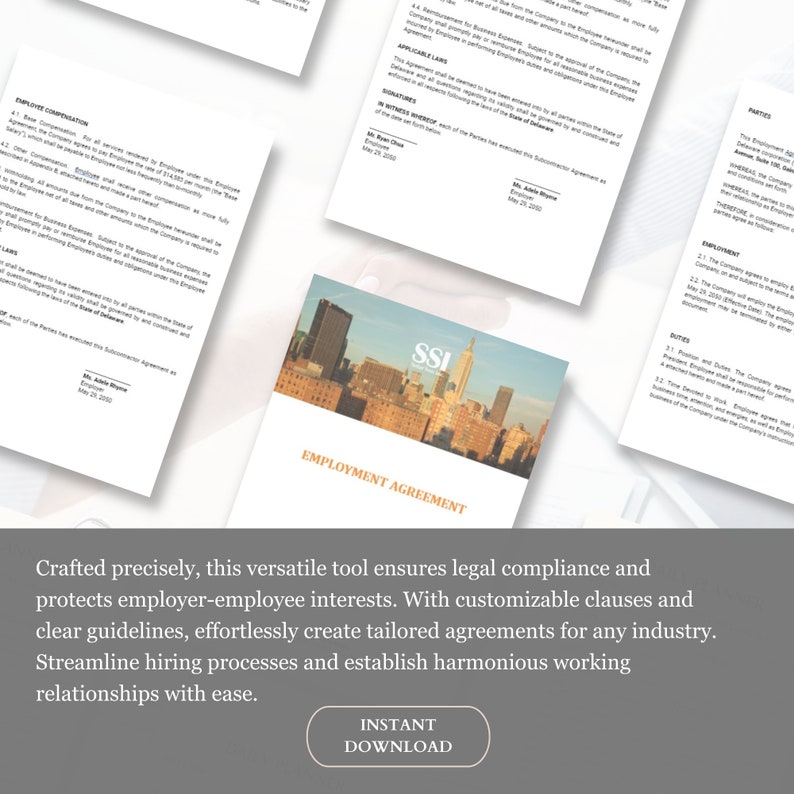 Professional Employment Contract Template, Editable Employment ...