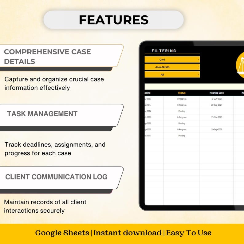 Legal Case Management Spreadsheet Excel Template for Law Firm Save Time ...