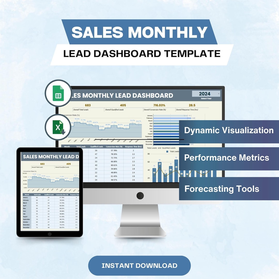 Sales Monthly Lead Dashboard Template, Sales Lead Tracker Excel, Sales ...