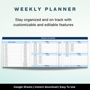 Customizable Excel Template Planner, Weekly Dashboard Planner, Excel ...