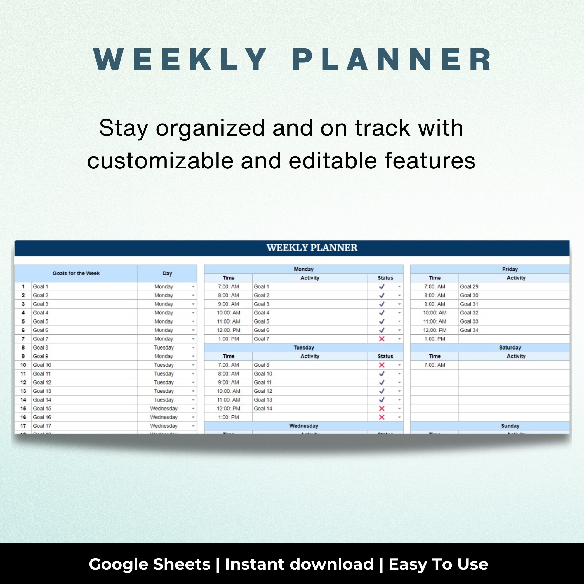 Excel Planner Template: Weekly, Daily, Monthly Dashboard (digital ...