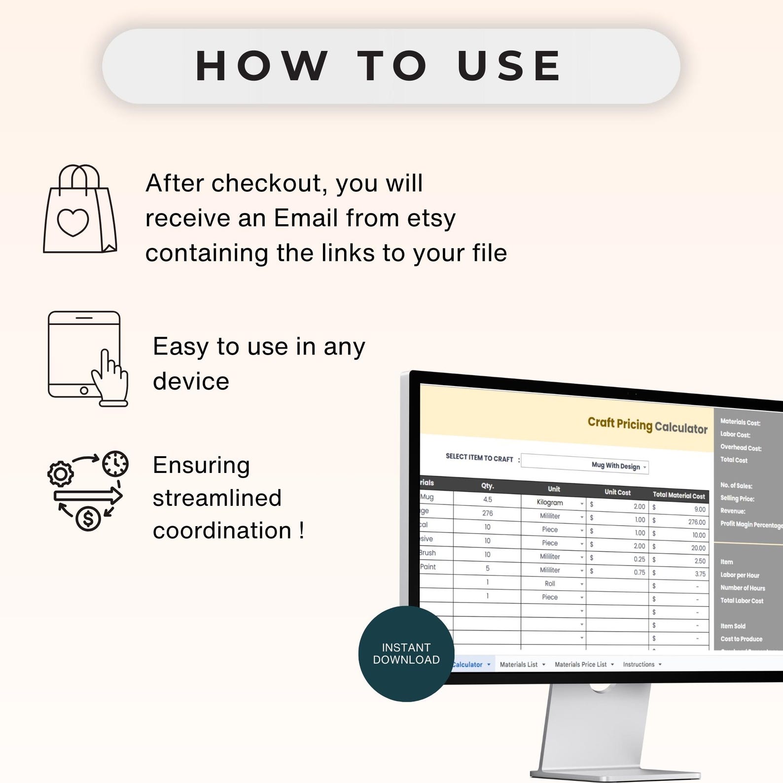 Craft Pricing Calculator: Excel & Google Sheets Template (digital ...