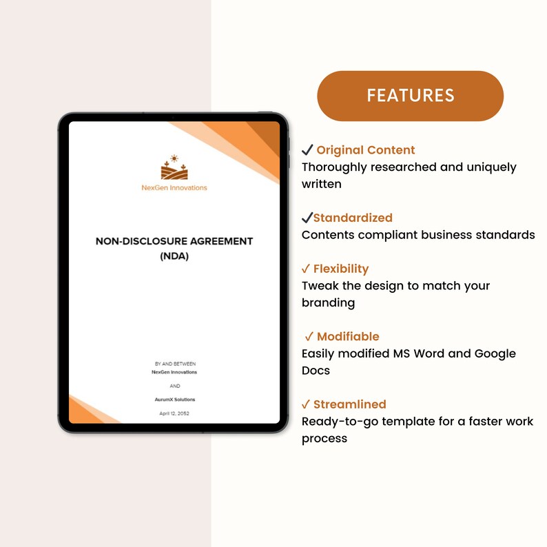 Non Disclosure Agreement Template for Small Business, Easily Editable ...