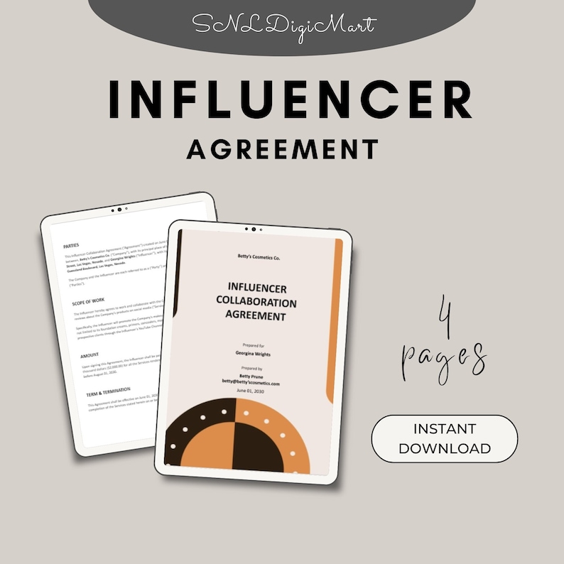 Influencer Agreement Template for Successful Collaboration, Editable ...
