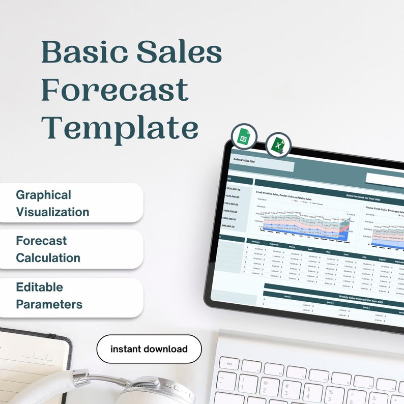 Sales Forecast Dashboard: Excel & Google Sheets Template (digital ...