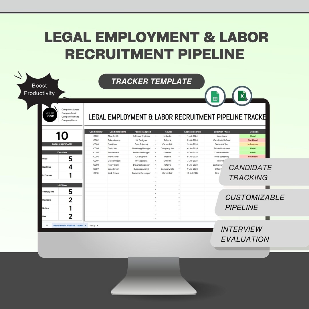 Legal Recruitment Tracker Excel Template Law Firms & HR Professional ...