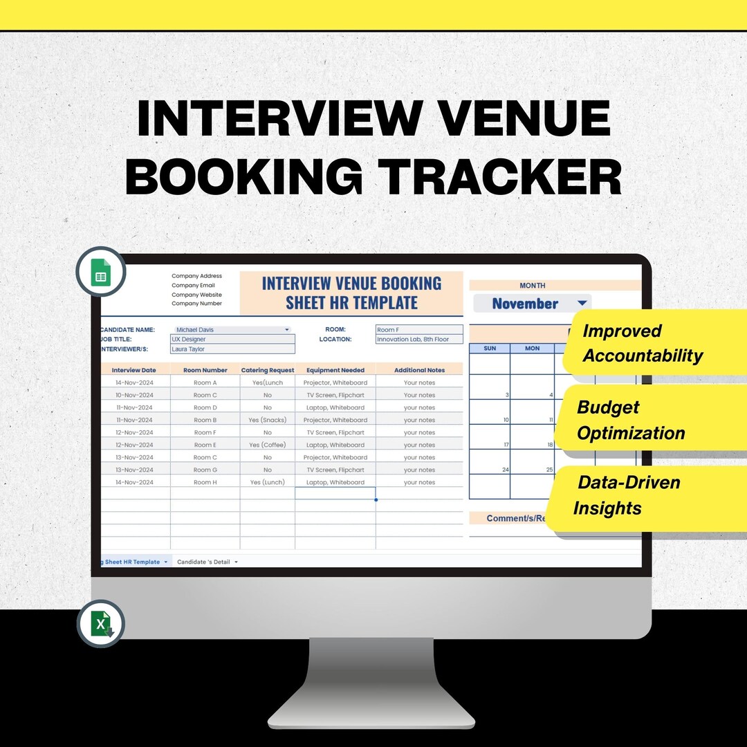 Interview Venue Booking Tracker Template, Candidate Tracker Spreadsheet ...