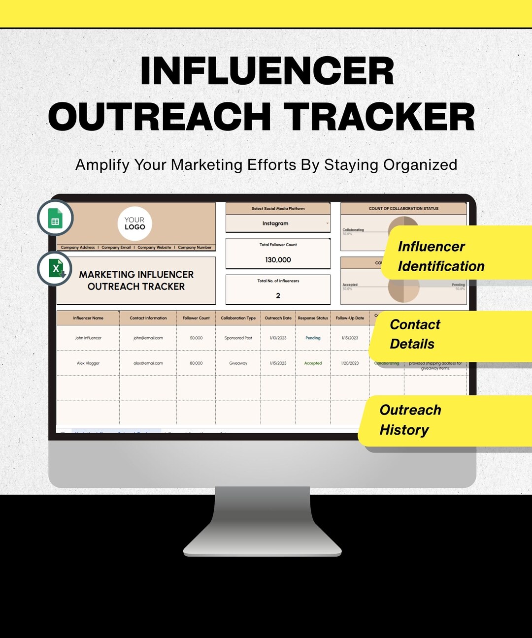 Influencer Outreach Tracker Google Sheet, Brand Collaboration Template ...