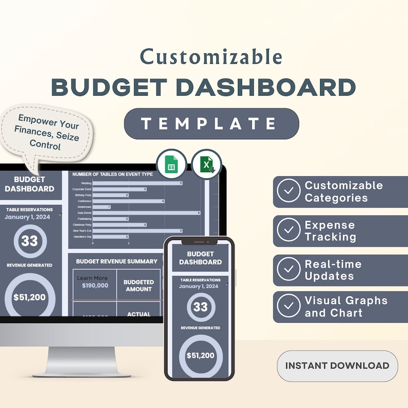 Excel Budget Dashboard Template, Expenses Track, Financial Analysis ...