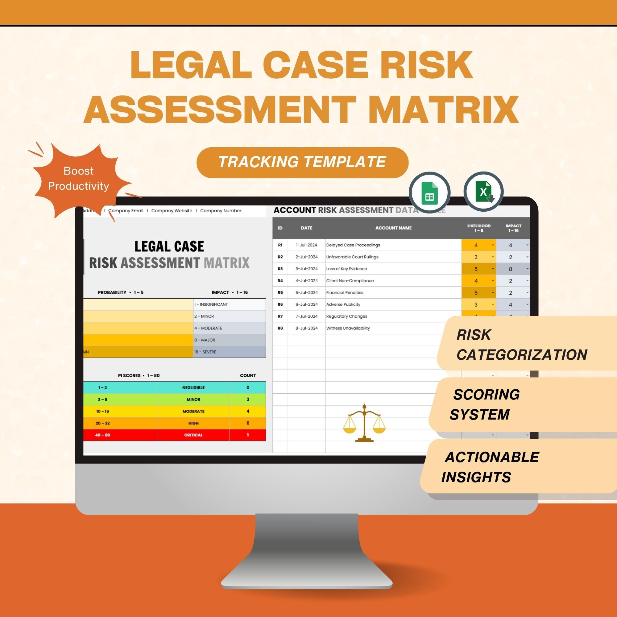 Legal Case Risk Matrix Excel Template for Law Firms | Enhance Case ...