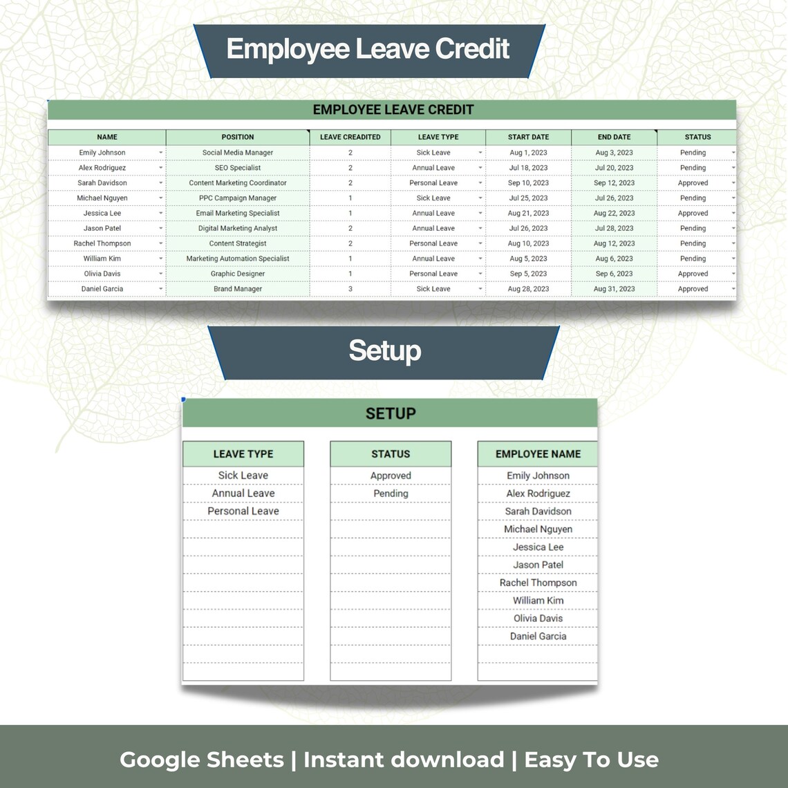 Employee Leave Dashboard Template: HR Management (google Sheet & Excel ...