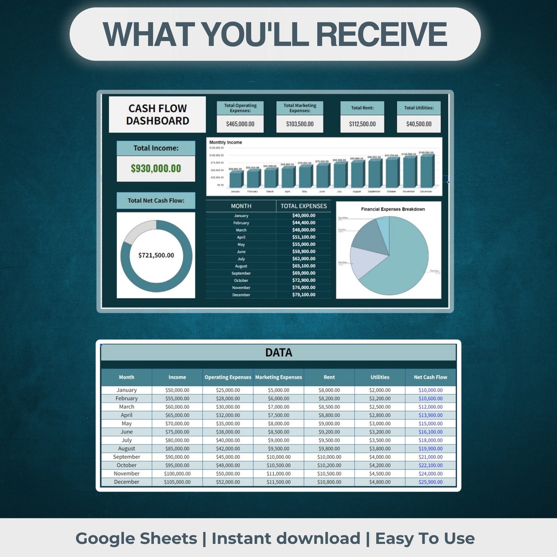 Cash Flow Dashboard Excel Template, Enhance Decision Making, Financial ...