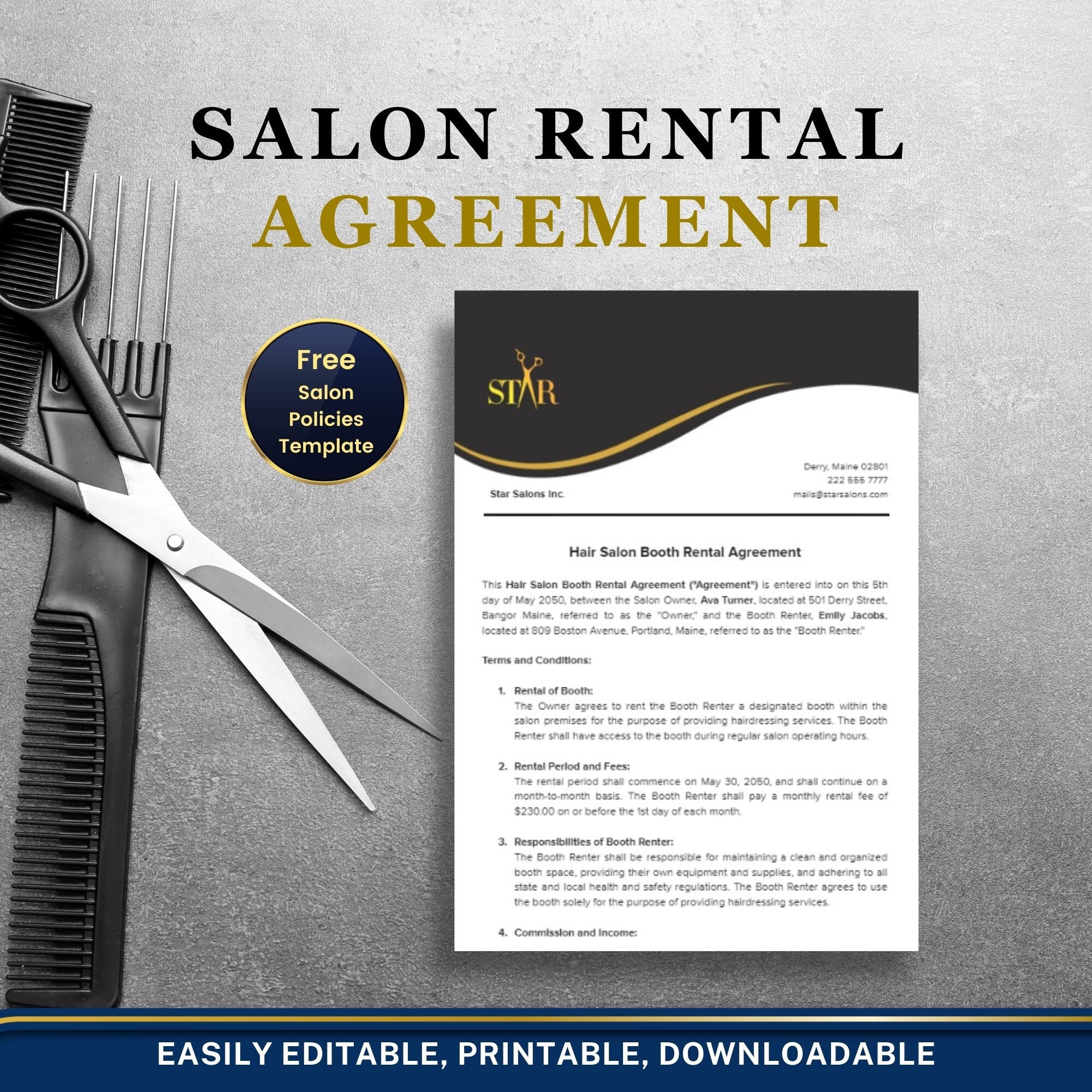 Hair Salon Booth Rental Agreement, Easily Editable Salon Rental ...