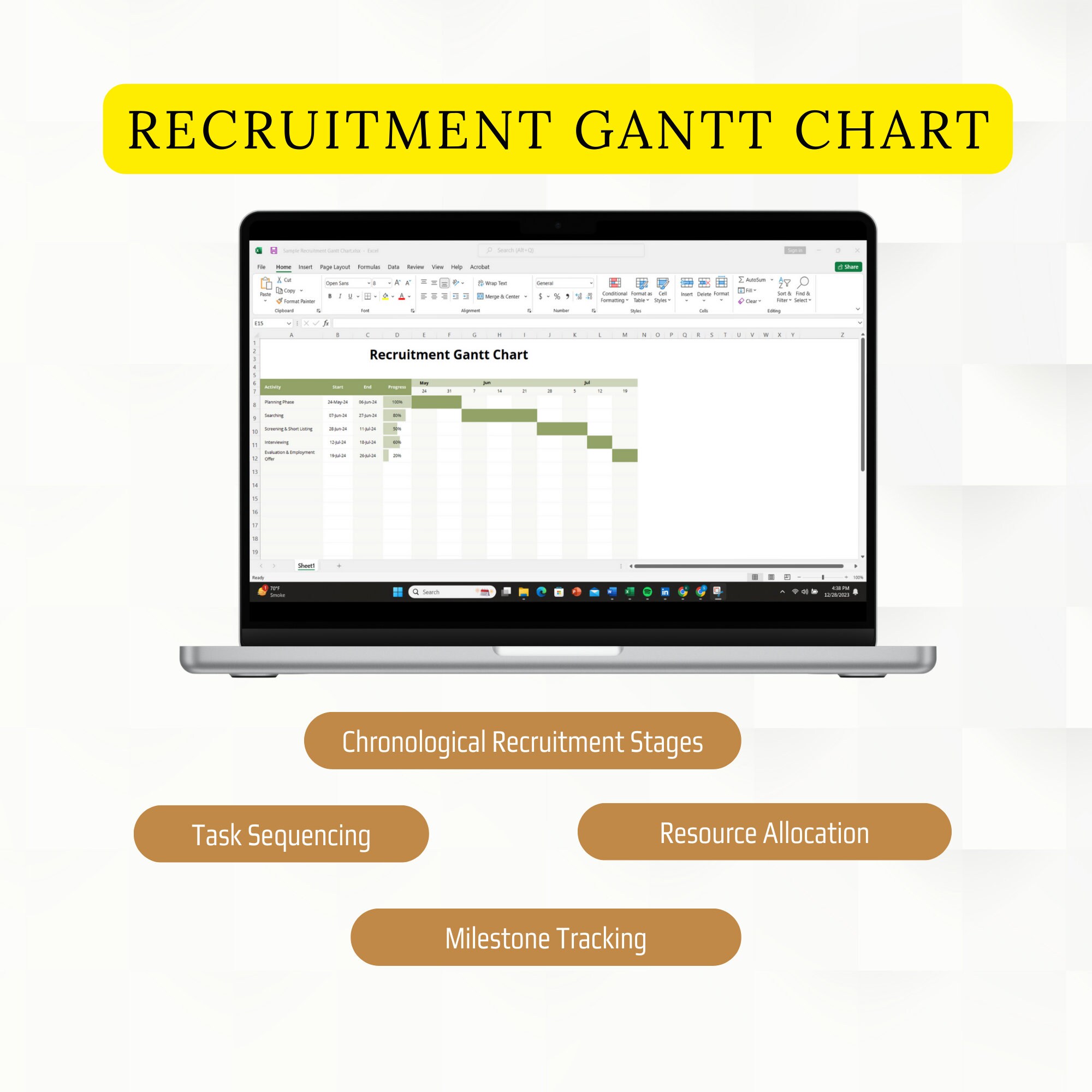 Recruitment Gantt Chart Template: Employee Management Excel (digital ...