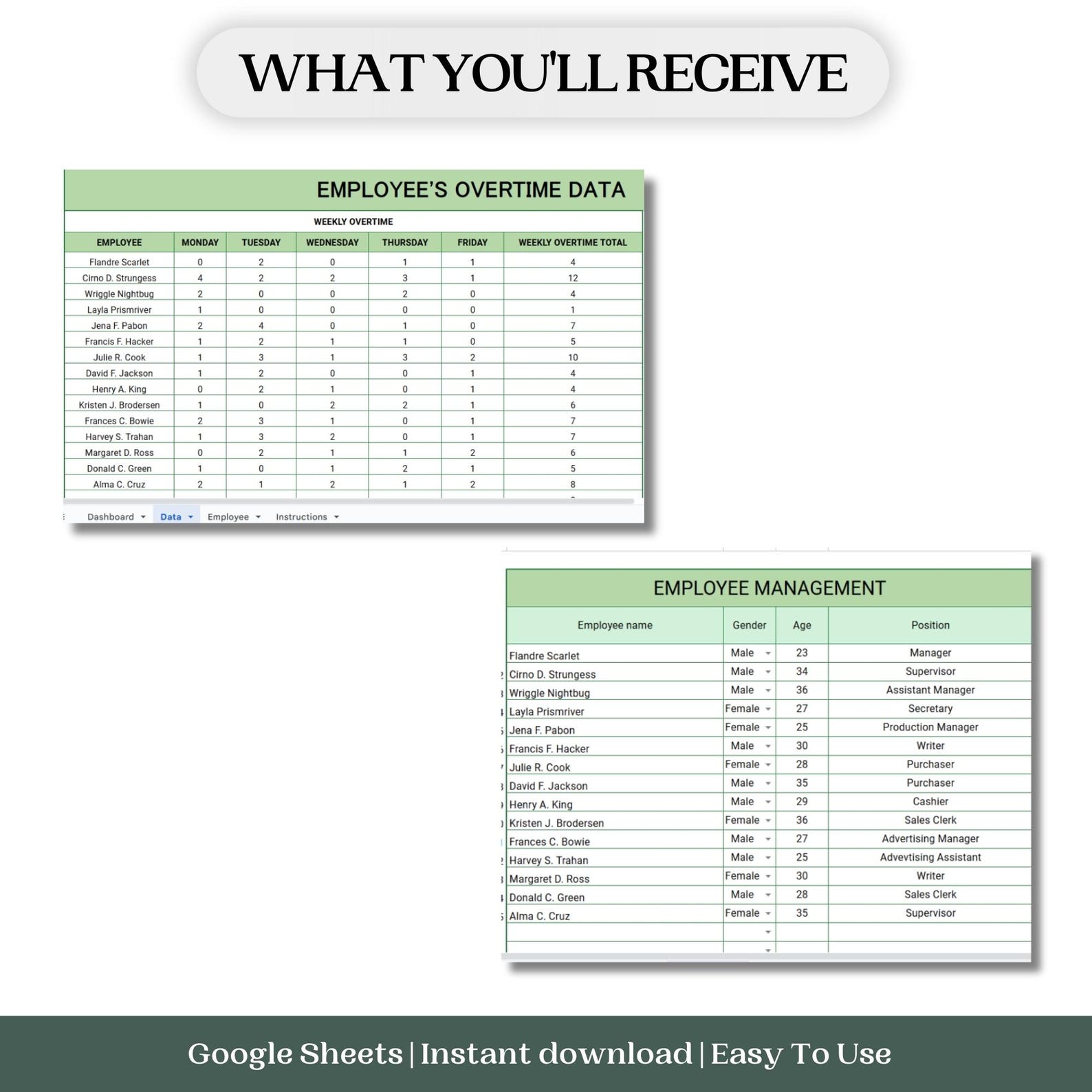 Professional Overtime Dashboard Template for Managing Each Employee ...