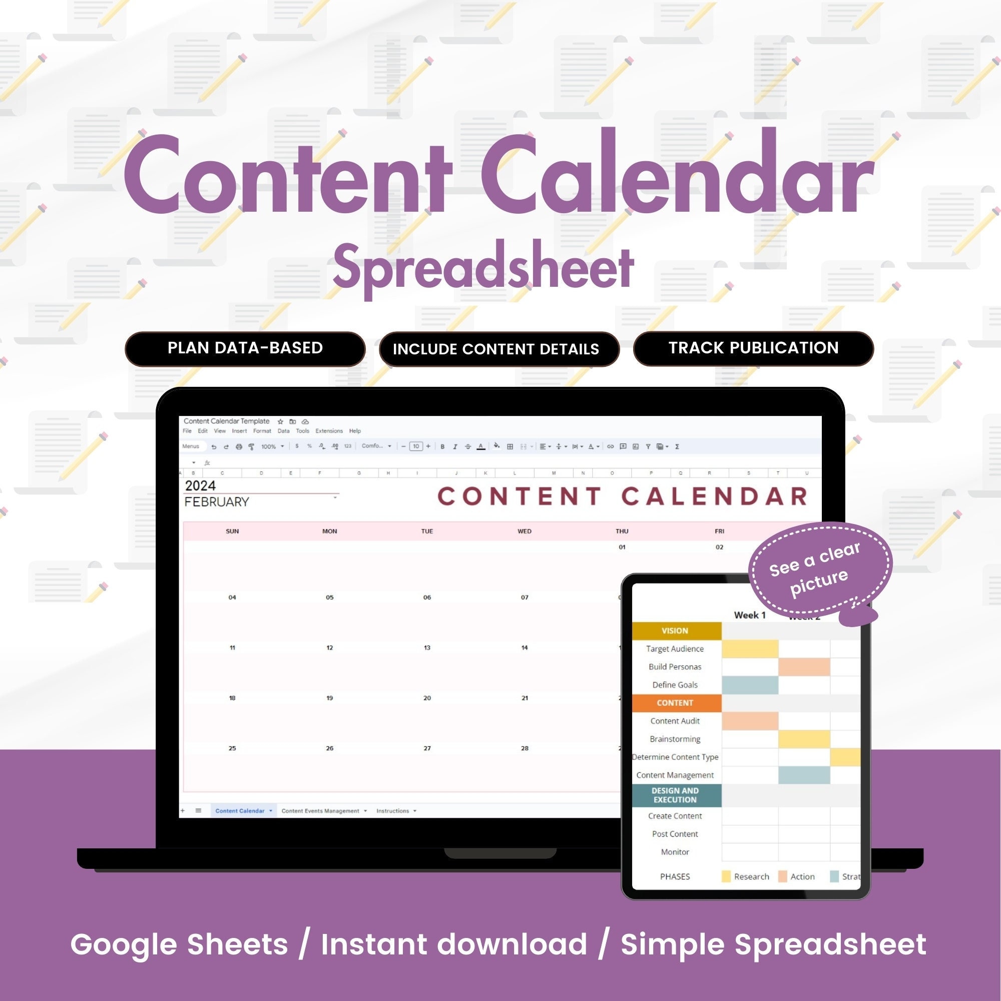 Customizable Content Calendar Spreadsheet and Marketing Roadmap, Year ...