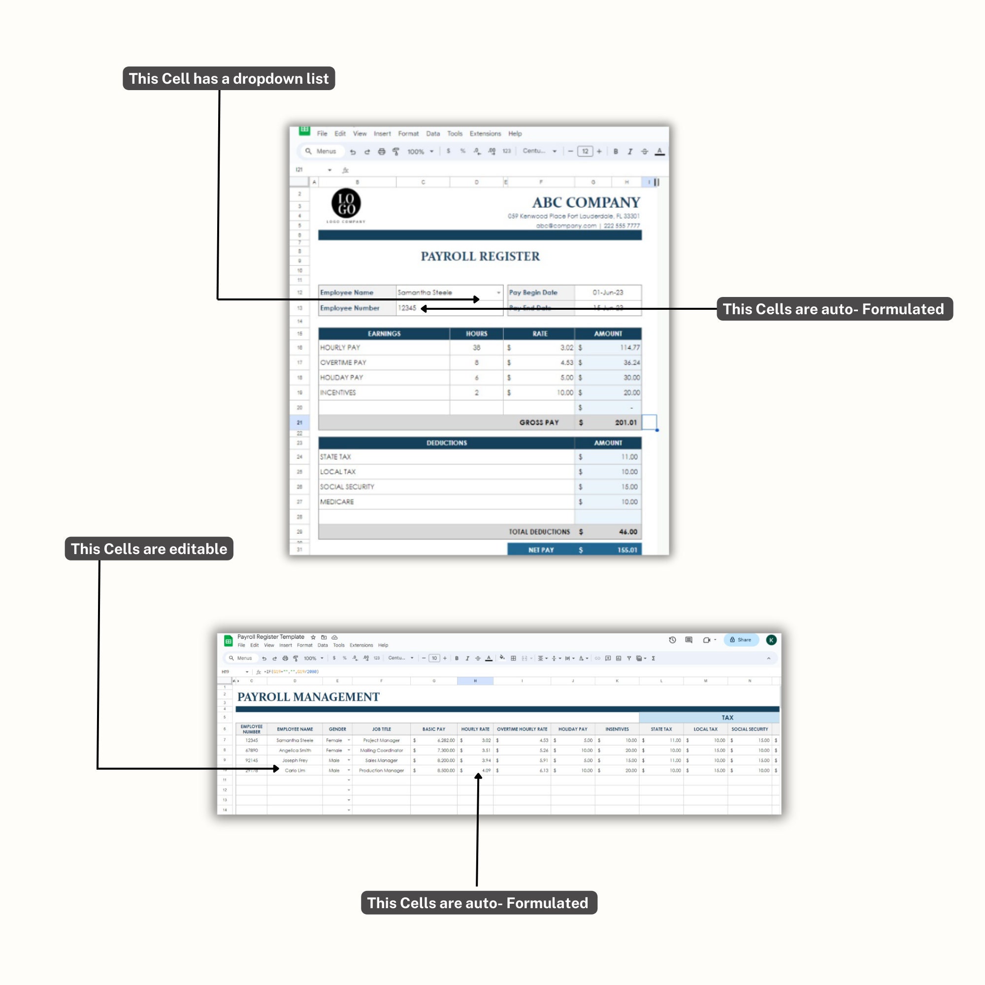 Payroll Spreadsheet Template: Employee Management System (digital ...