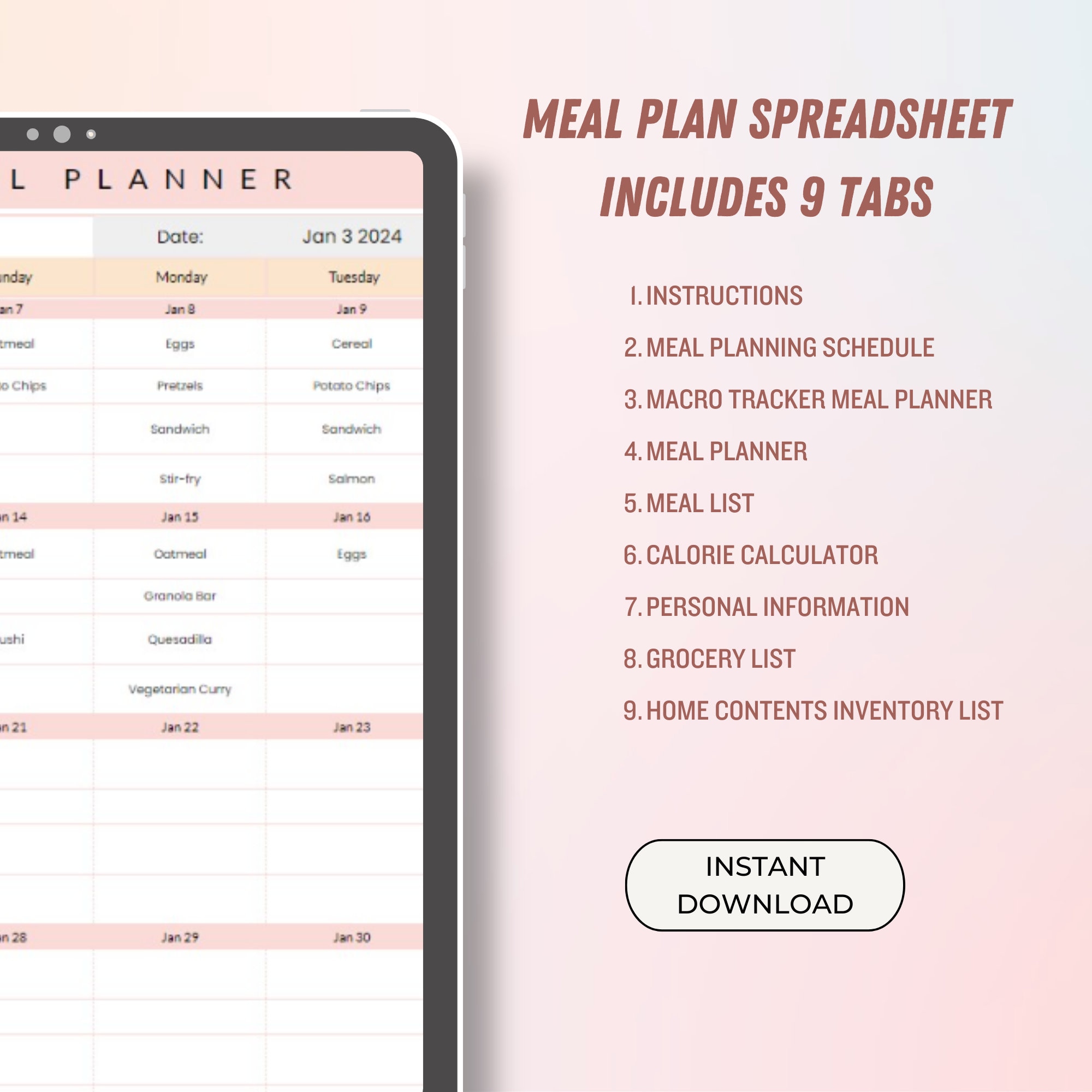 Meal Plan Spreadsheet for Clients, Easy to Customize Meal Plan Template ...